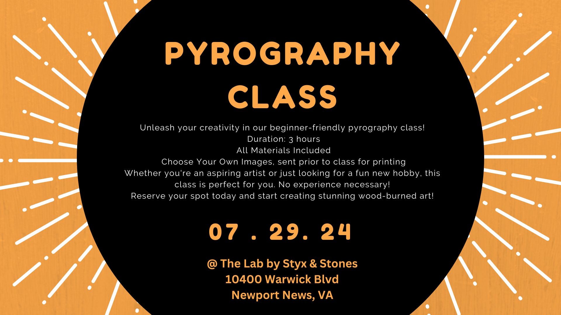 Pyrography Class - Choose your own images | Styx And Stones LLC